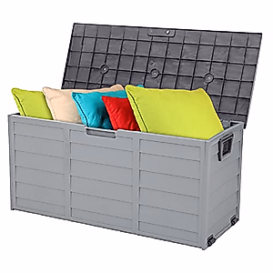VINGLI Upgraded 75 Gallon Outdoor Storage Box, Lockable Plastic Storage Containers with Lid, Patio Deck Box Furniture for Garden, Pool, Balcony, Yard (Grey)