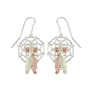 Dream Catcher Feather Earrings, Sterling Silver, 12k Green Gold, 12k Rose Black Hills Gold