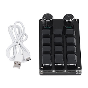 ASHATA Mechanical Gaming Keypad, 12 Keys 2 Knobs Small DIY Programming Keypad Keyboard, Gaming Keyboard with USB Cable for Office Game Music Media