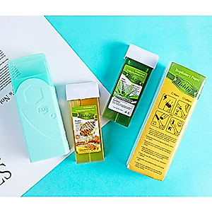 Portable Waxing Roller Kit for Hair Removal,Roll on Waxer,Rolling Wax,Waxing Kit for Women and Men,1 Portable Wax Warmer (Heater), 2 Roll On Wax Cartridge,100pcs Depilatory Paper (Green)