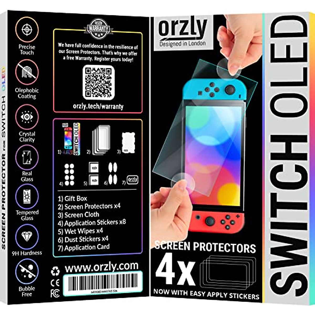 Orzly Glass Screen Protector for Nintendo Switch OLED 2024 Console Accessories (Pack of 4) - Tempered Glass Life time Edition