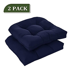 LOVTEX Indoor/Outdoor Tufted Seat Cushions for Patio Furniture Set of 2 Waterproof, 19x19 Navy Outdoor Chair Cushions - Overstuffed Patio Furniture Cushions for Wicker Chair with Round Corner