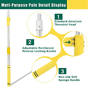 Frebuta Multi-Function Extension Pole, 2Ft to 10Ft Paint Roller Telescopic Extension Pole Heavy Duty Extendable Pole Light Bulb Changer with Long Handle Stainless Steel Tube Sturdy for Cleaning
