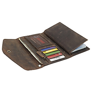 RFID Blocking Vintage Leather Women's Slim Flap Wallet Clutch Organizer (Brown)