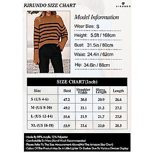 KIRUNDO Women's 2023 Fall Winter Casual Oversized Long Sleeve Striped Sweater Crew Neck Ribbed Knit Side Slit Pullover(Brown, Large)