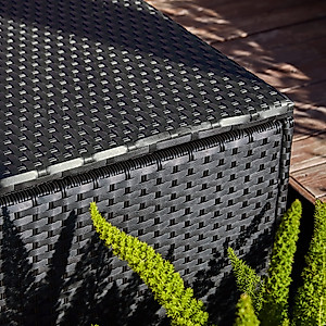 Glitzhome Patio Outdoor Deck Box, 140 Gallons Oversized All-Weather Cushion Wicker Storage Trunk Waterproof, Outside Storage Bin for Patio Furniture Covers, Cushion Pillows, Towels, Garden Tools,