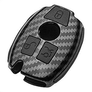 TANGSEN Smart Key Fob Case Compatible with Mercedes Benz A B C CLA CLS E G GL GLA GLC GLE GLK GLS SL SLC SLK SLS Class AMG Viano 3 Button Keyless Entry Remote Cover Plastic Carbon Fiber Black Silicone