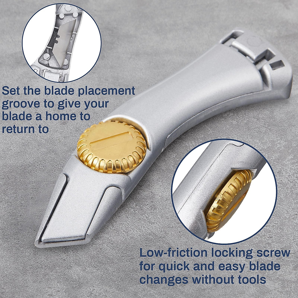 Leriton 4 Pcs Silver Fixed Blade Roofing Knife Heavy Duty Roofer's Knife Utility Knife Roofing Tools Box Cutter with Holster Belt Clip for Carpet