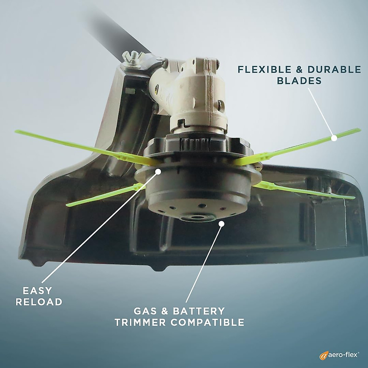 Aero-Flex® Universal Replacement Trimmer Head - Four Flexible line Blades - Fast & Easy to Change Flexible Blades | Saves Time - No More Trimmer Line