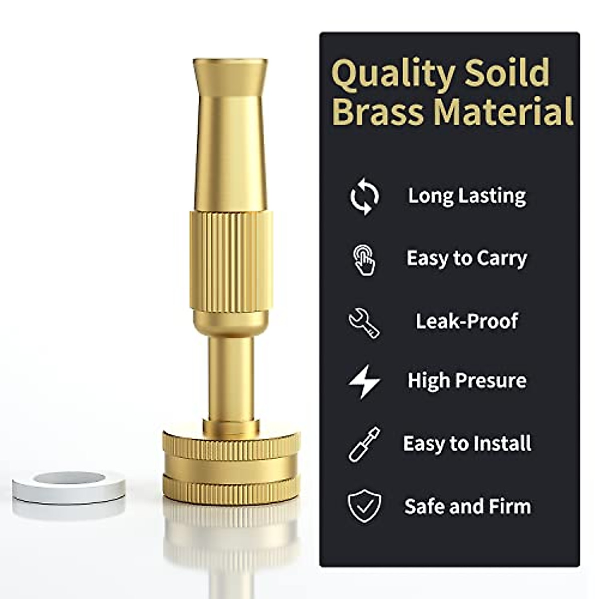 Besiter Garden Hose Nozzle High Pressure, 4" Brass Hose Sprayer Nozzle Heavy Duty with 10 Garden Hose Rubber Washers, Water Hose Nozzle for Washing Cars, Watering Garden, 2 Pack