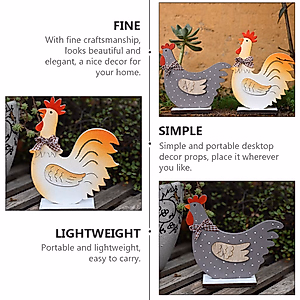 NUOBESTY Rustic Wood Chicken,2 Pcs Tabletop Decor Carved Chicken Statue Home Decor Rooster Cock Hen Animal Sculpture Easter Garden Ornament Decorations