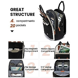 LOVEVOOK Laptop Backpack Women,17.3 Inch Fashion College Backpack with USB Charging Port,Teacher Nurse Work Travel Computer Bag Purse Business Commuter Backpack