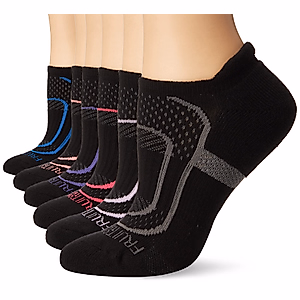 Fruit of the Loom Women's CoolZone No Show with Tab Socks (6 Pack), Black, Large (8 - 12)