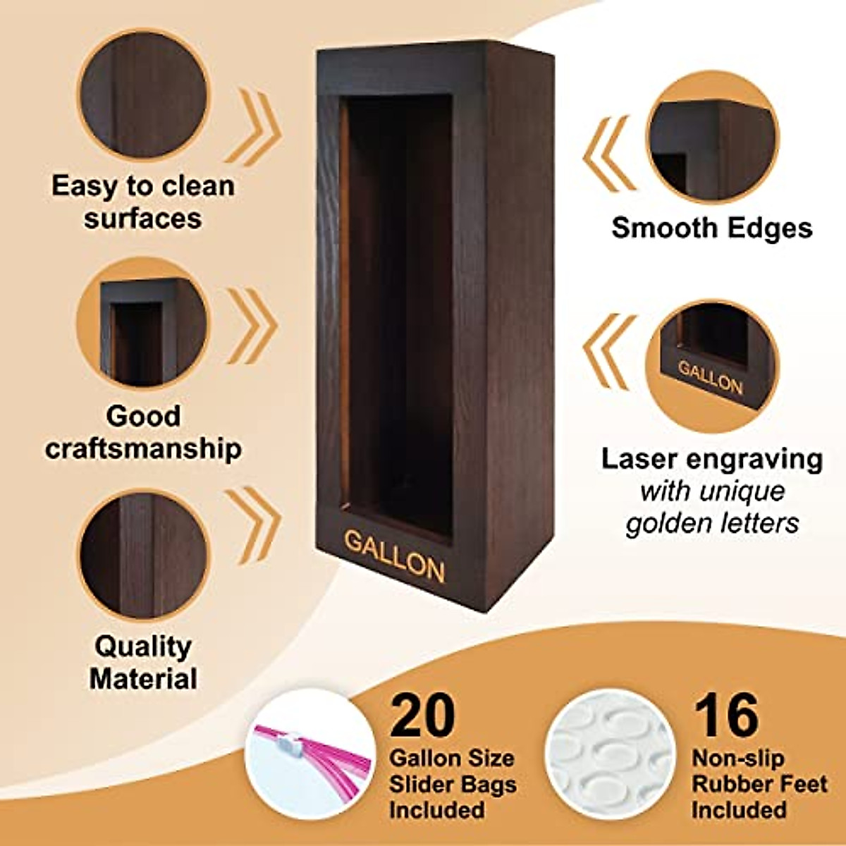 Nasri Ziplock Bag Organizer - Includes 20 Gallon size slider bags - Kitchen Food Storage Bag Organizer for Drawer, compatible with Ziploc and all other Slider and Regular Bags, larger quart box