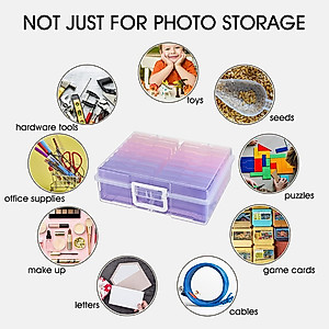 Naivees 4" x 6" Plastic Photo Storage Case with 16 Inner Photo Containers Boxes Greeting Cards Containers Boxes Storage, Seed Storage Perfect for Storing Pictures,Photos and Cards (Pink & Purple)