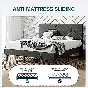 Queen Size Upholstered Platform Bed Frame with Linen Soft Headboard and Wooden Slats Support, No Box Spring Needed for Boys Girls Teens Adults, Non-Slip and Noise-Free, Under Bed Storage (Queen)