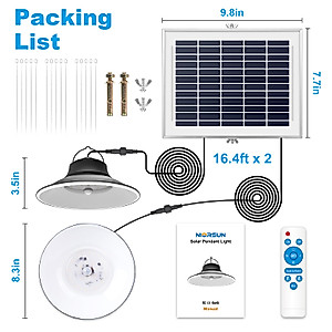 NIORSUN Solar Pendant Light, Upgraded Motion Sensor Light Outdoor Solar Lights Indoor Dimmable with Remote 3000K/4500K/6000K, 2x16.4ft Cable IP65 Waterproof for Shed, Barn, Gazebo, Patio(2 Pack)
