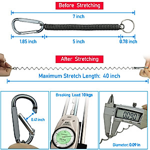 Nanaborn Coiled Lanyard Spring Coil Cord Keychain for Fishing Rod Tool Retractable Tether with Carabiner Clip(10pcs)