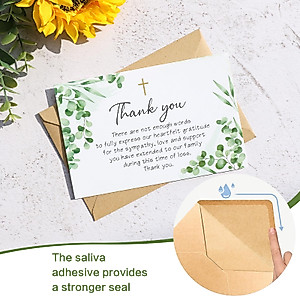 BYBOUS 50Pcs Funeral Sympathy Thank You Cards with Envelopes and Matching Seal Stickers, Green Leaf Cross Bereavement Card with Message for Memorial Service Loved Ones Celebration of Life