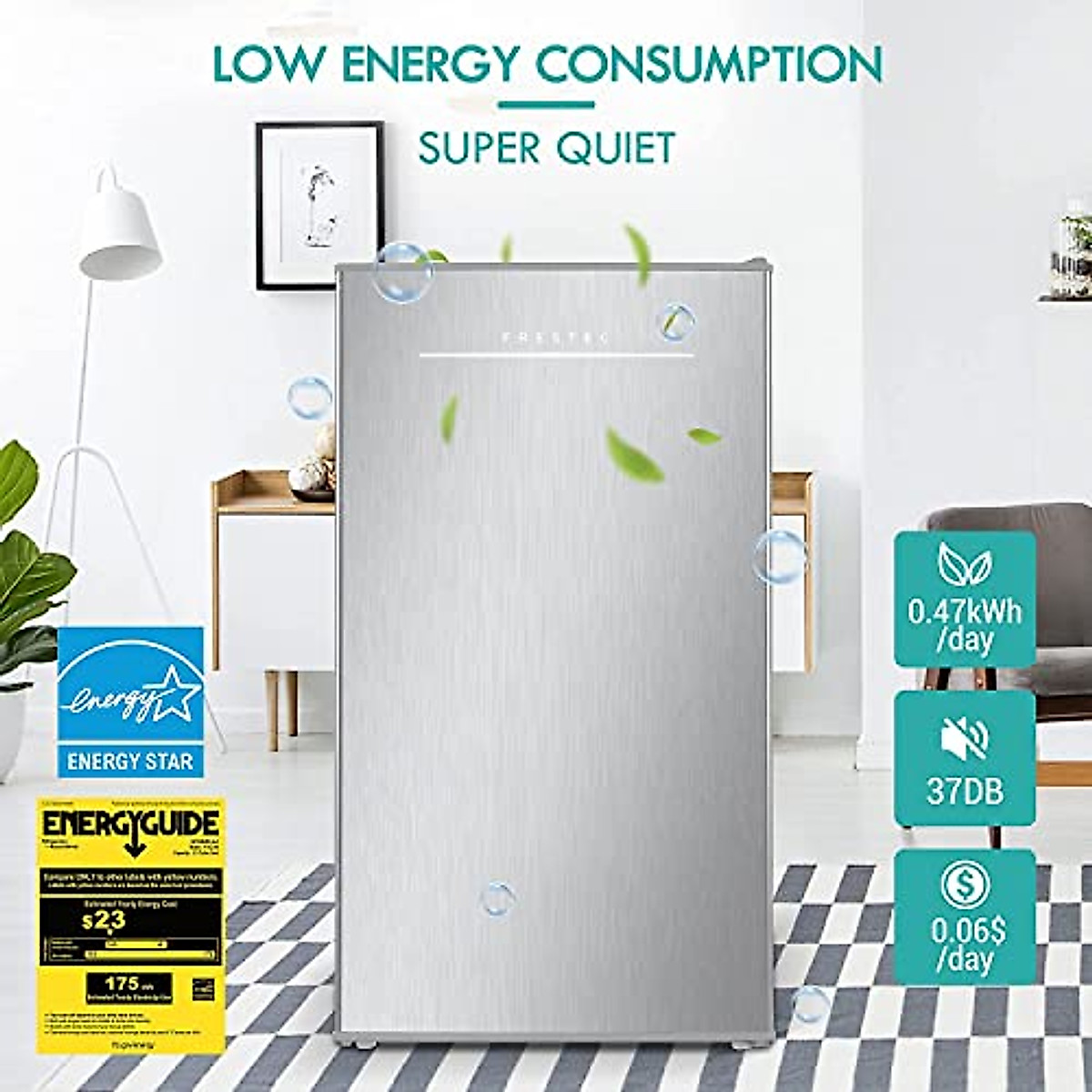 Frestec Small Refrigerator with Freezer, 3.1 cu ft Mini Fridge Retro Compact Refrigerator for Bedroom, Dorm, Office, Energy Star Ultra-Quiet Adjustable Temperature,(Sliver)