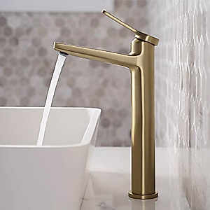 KRAUS Indy Single Handle Vessel Bathroom Faucet and Pop Up Drain in Brushed Gold, KVF-1400BG-PU-10BG