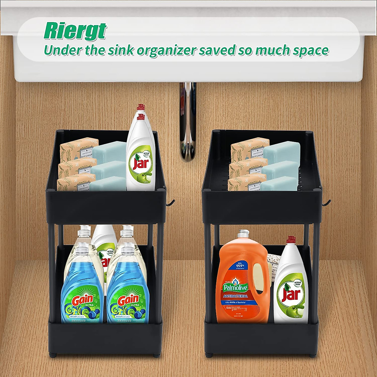 Under Sink Organizer and Storage - Bathroom Organizer - Multi-purpose Kitchen Organizer Countertop Storage Shelf Holder with Hooks,1 Pack