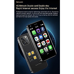 XS12 Pro Super Mini 4G LTE Smartphone 3.0-inch Display 4GB RAM 32GB/64GB ROM 8 Core Android 10.0 Dual SIM 2000mAh 13MP with Google Play Store Backup Small Mobile Phone (Blue, 2GB+16GB)