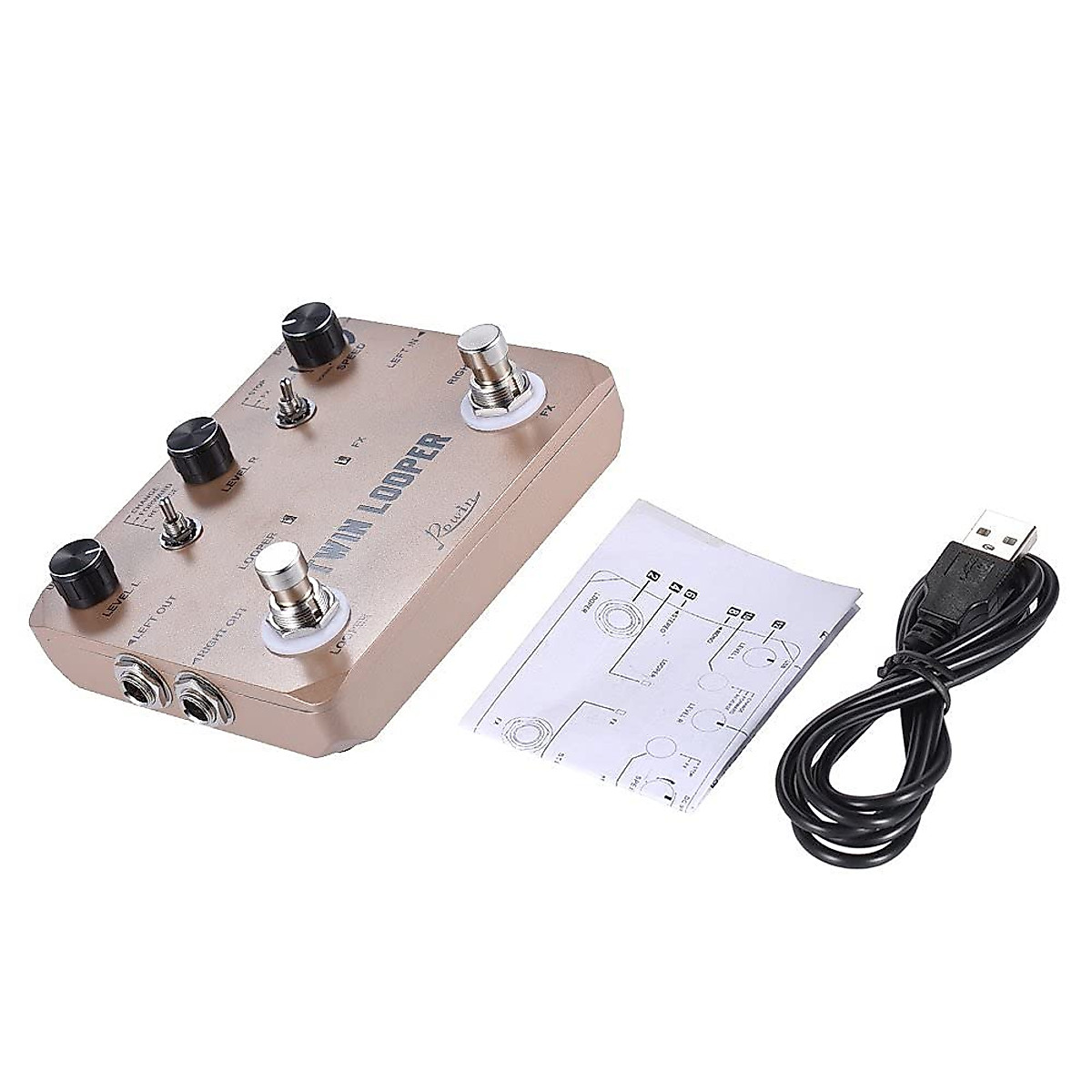 Rowin Twin Looper Station Guitar Effect Pedal with 9V DC 1A Pedal Power Supply