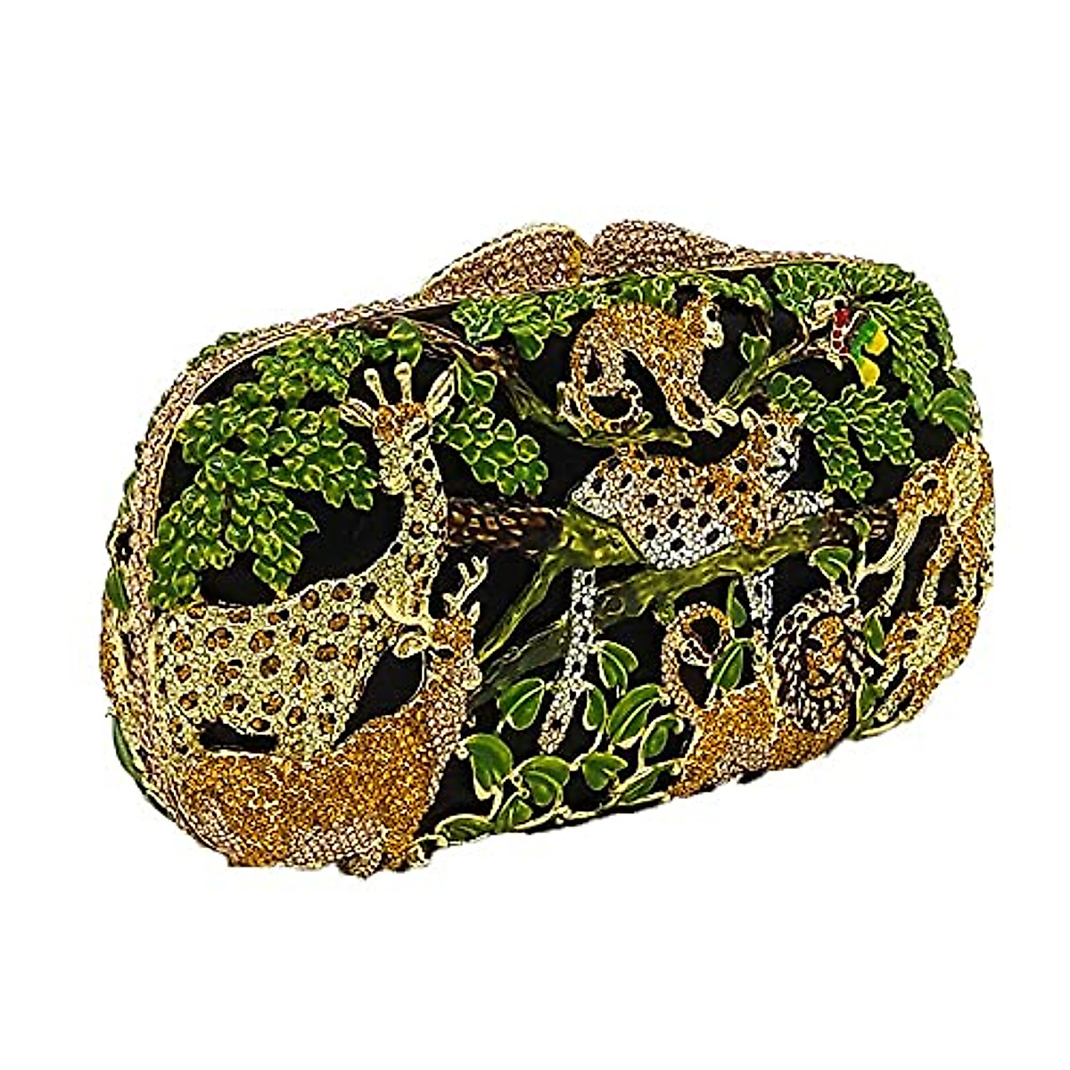 Forest Animal Pattern Style Crystal Clutch Purses for Women Formal Evening Bags (Green) Medium