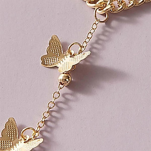 YERTTER Dainty Finger Ring Link with Butterfly Bracelet Bangle Simple Trendy Retro Style Butterfly Pendant Chain Link Bracelet Prom Birthday Party (Gold)