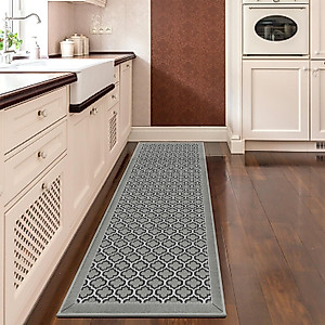 GOYLSER Kitchen Floor Mat Cushioned Rug Runner Mat Kitchen, Thick Waterproof Non-Slip Grey Kitchen Rugs for Hardwood Floors, Washable Rugs for Kitchen Floor, Gray Kitchen Rugs Non Skid, 60"x26"