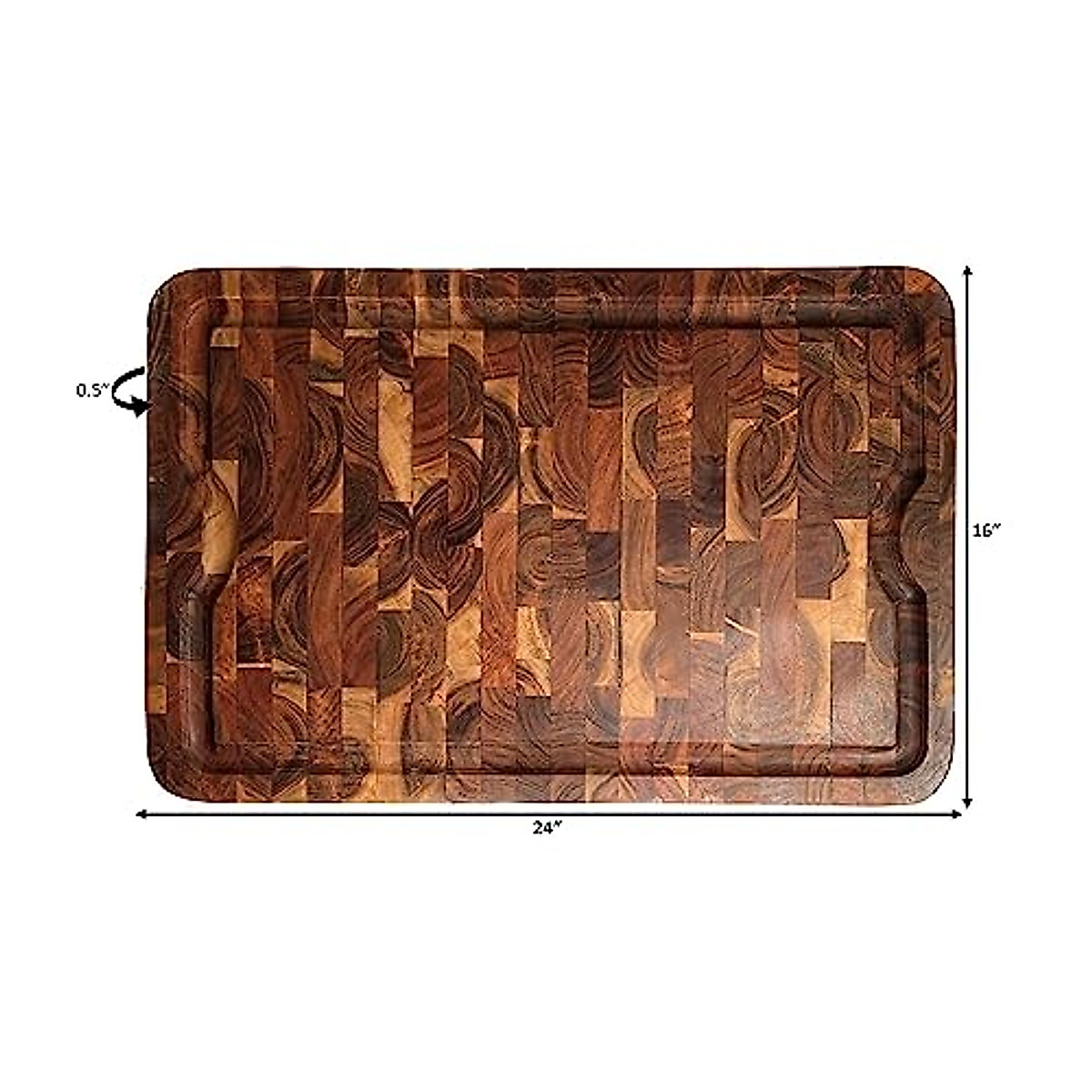 Mountain Woods Brown Organic End-Grain Acacia HardWooden Cutting Board for Kitchen w/Juice Groove | Chopping Board | Butcher Block - 24" x 16" x 1"