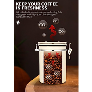INFTYLE Coffee Canister with Airtight Lid, 22oz, 60 fl oz White, Stainless Steel Air Tight Lid Container with Date Tracker and Scoop Food Storage Jar for Grounds Coffee, Beans, Flour, Cereal (White)
