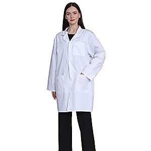 GOQUCHEP Professional Lab Coat for Women, Full Sleeve Cotton Blend Long Medical Coat，White, Unisex (White, Small)