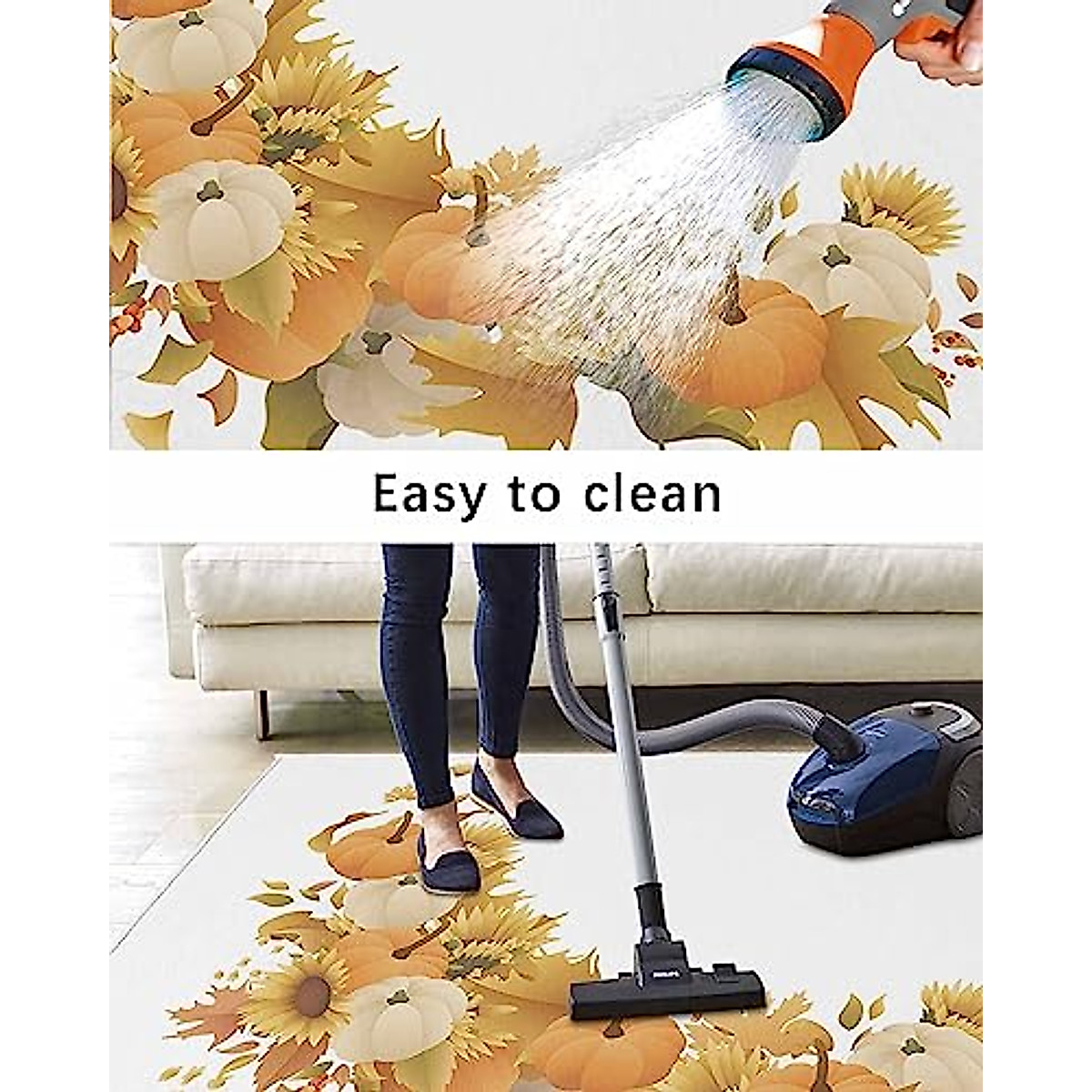 Teamery Outdoor Rug Fall Thanksgiving Maple Leaves Sunflowers Area Rug, Easy Cleaning Waterproof Outdoor Plastic Straw Rug for Patio Decor Backyard Deck Picnic Camping Living Room, 5x8 Feet