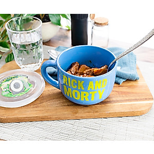 Silver Buffalo Rick and Morty Ceramic Soup Mug with a Vented Plastic Lid, 24 Ounces