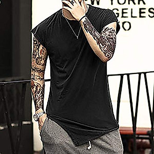 YOMXL Men Solid Color Irregular Hem Tops Athletic Sport Soft Tank Tops Casual T Shirt Tee Black