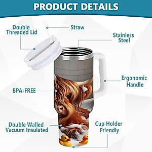 RPLIFE Highland Cow in Bathtub Stainless Steel Coffee Tumbler, Insulated Tumbler, Tumblers for Women