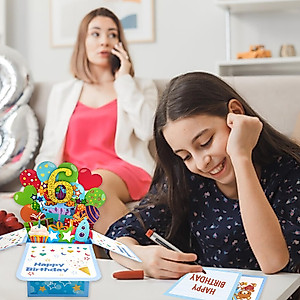 Asmallgf Funny 6th Birthday Pop Up Card from Mom Dad, Splendid 6 Years Old Birthday 3D Greeting Card for Young Boy Girl, Best 6 Bday Gift Ideas for Cute Kids, (As-061-BH)