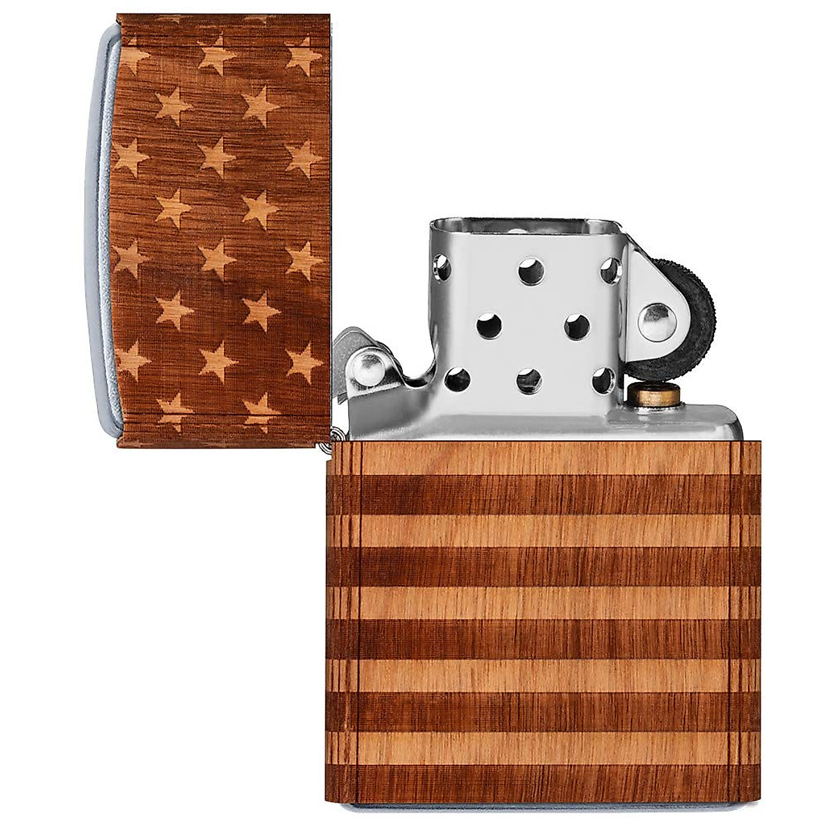 Zippo Woodchuck USA American Flag Wrap Pocket Lighter, Brown, One Size