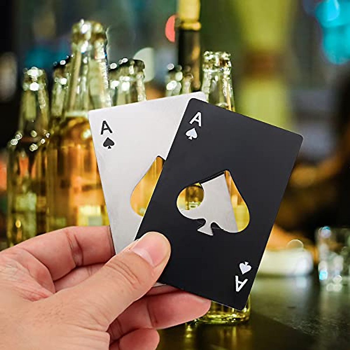 10 Pcs Ace of Spades Bottle Openers, Poker Card Bottle Openers, Stainless Steel Portable Metal Credit Card Beer Bottle Can Cap Openers for Wallet Pocket, Wedding Birthday Party, Silver/Black