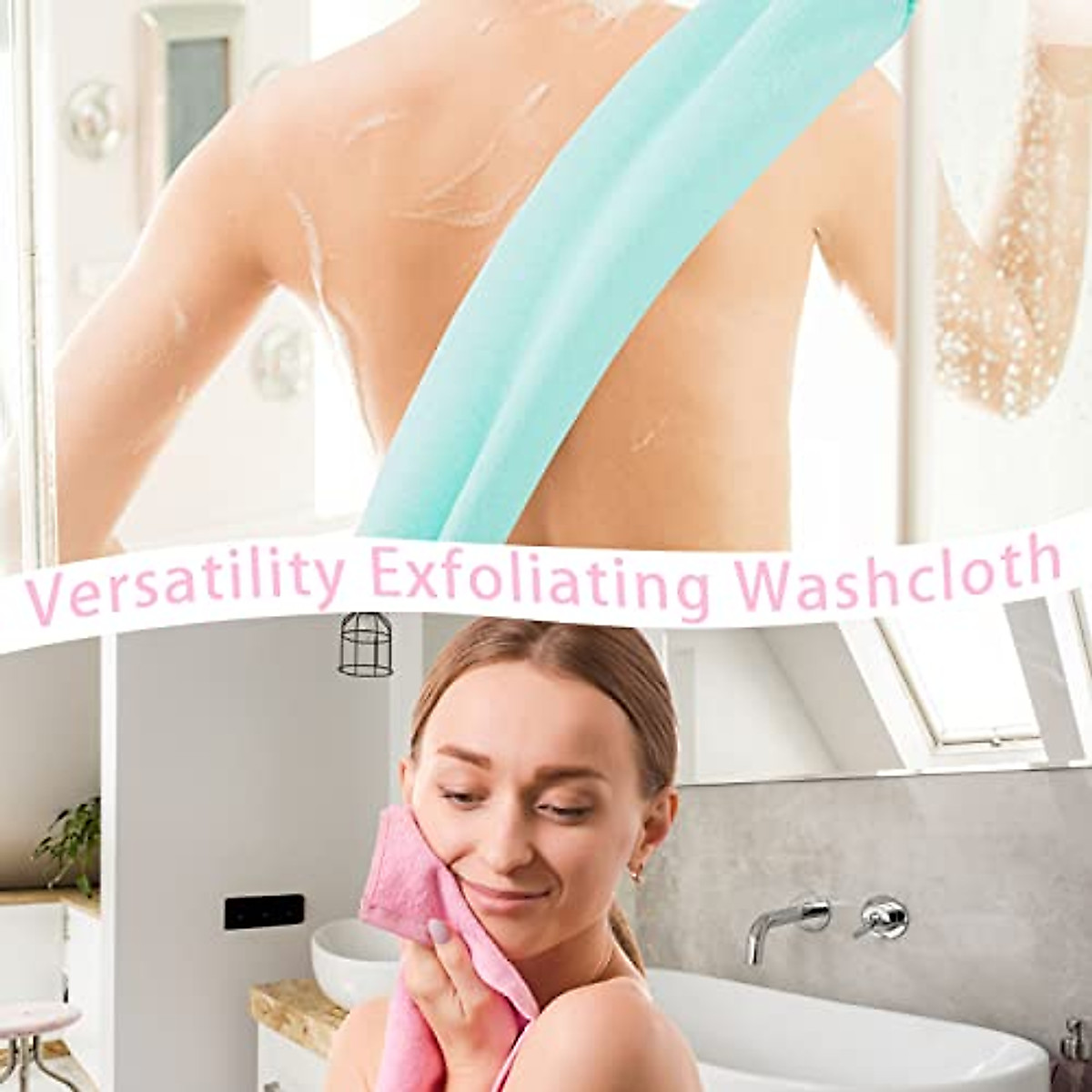 4 Pcs Exfoliating Back Scrubber with Handles,Nylon Back Exfoliator Extended Length Back Washers Stretchable Exfoliating Washcloth Pull Strap Shower Scrubber for Body Cleans Skin Massages for Women Men