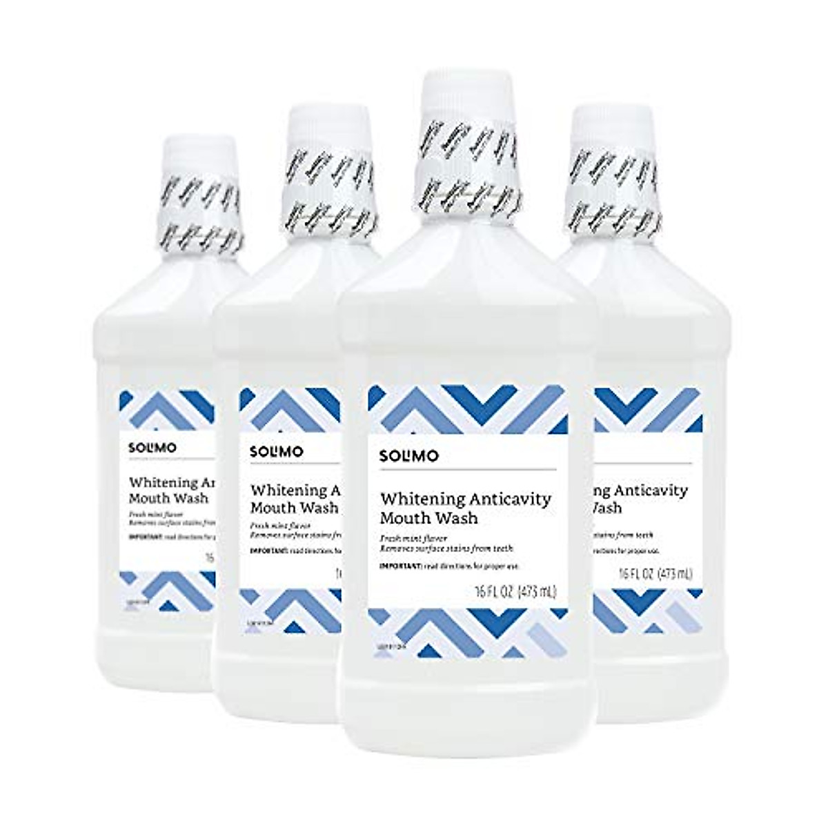 Amazon Brand - Solimo Whitening Anticavity Mouthwash, 16 Fluid Ounces, Pack of 4