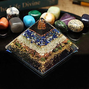 New Orgone Pyramid for Healing Heart | Black Tourmaline | Lapis Lazuli | Amazonite | Green Jade Orgonite Pyramid for E-Energy Protection - Crystal Chakra Stone Pyramid