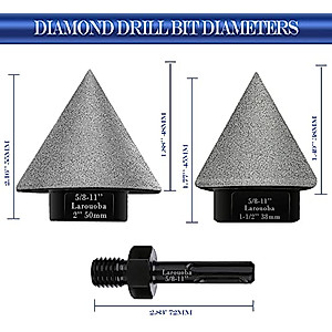 Larouoba 50mm 2" Dry Diamond Beveling Chamfer Bit, Countersink Drill Bit for Enlarging Trimming in Porcelain, Ceramic Tiles Hole 5/8"-11 Thread for Angle Grinders & SDS Adapter for Drills (Black).