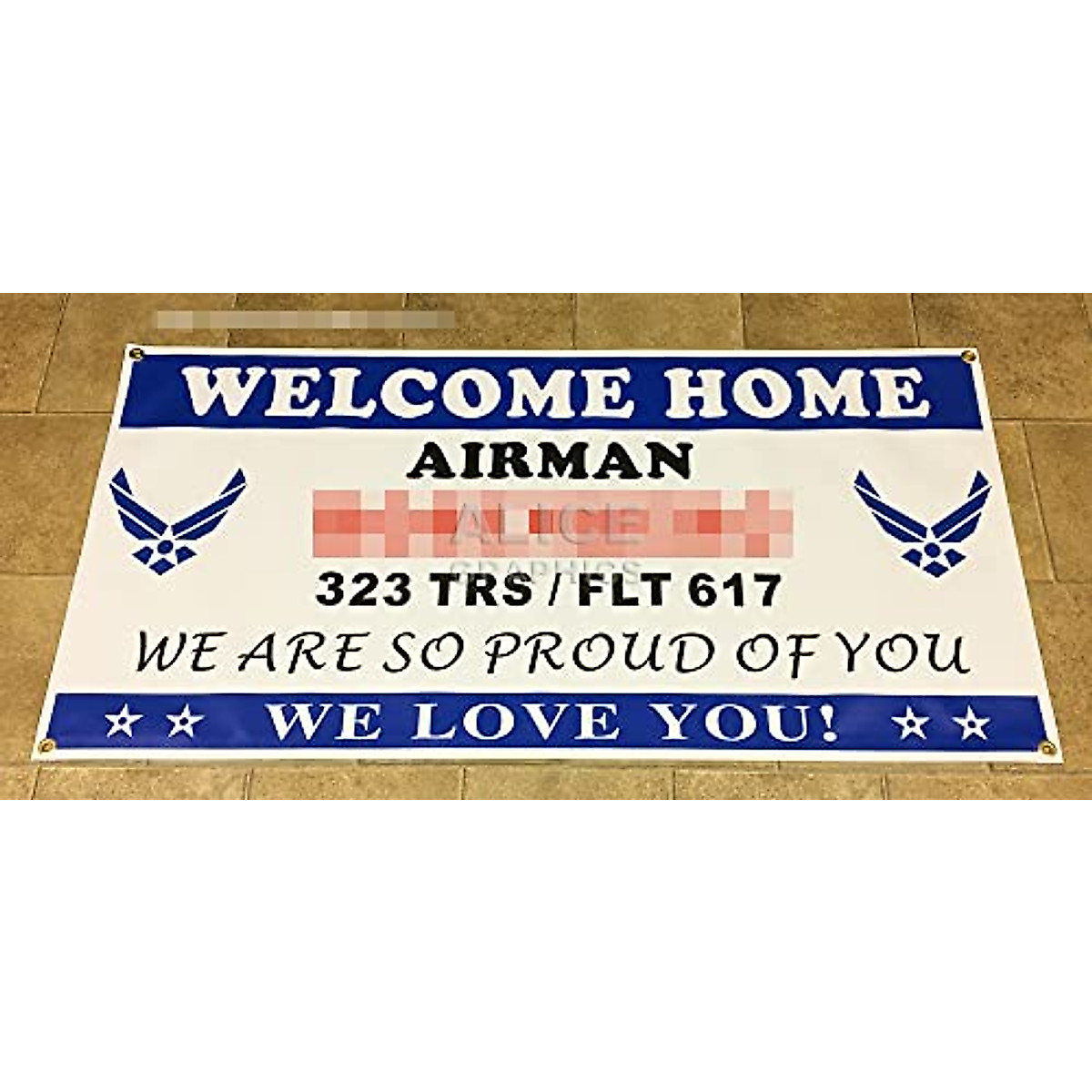 MUFGA Alice Graphics 22" X 44" Custom Personalized Congratulations Airman US Air Force Basic Military Training (BMT) Graduation Banner Sign or Welcome Home Banner (2 USAF Logos)