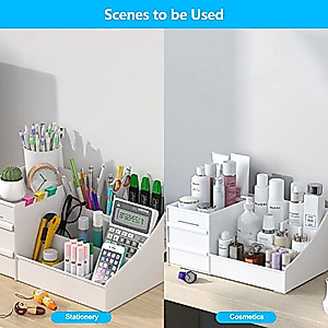 VZINO Drawer Makeup Organizer for Vanity, Large White Desk Organizer for Cosmetics, Skincare, or Stationery, Perfect for Bedroom and Office Countertops