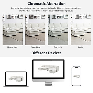 ONEMMLION 134" Cloud Couch Sectional Sofa with Ottomans, Modular Sectional Couch with Double Cushions, Modern 6 Seat Comfy Oversized Chenille U Shaped Couch for Living Room, Cream White
