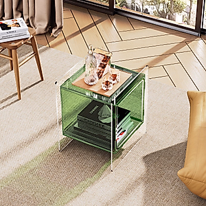 solaround Acrylic Nightstand, Bedside Table for Bedroom, Side Table, Record Player Stand, 18'' x 15.7'' x 21.6'', Green