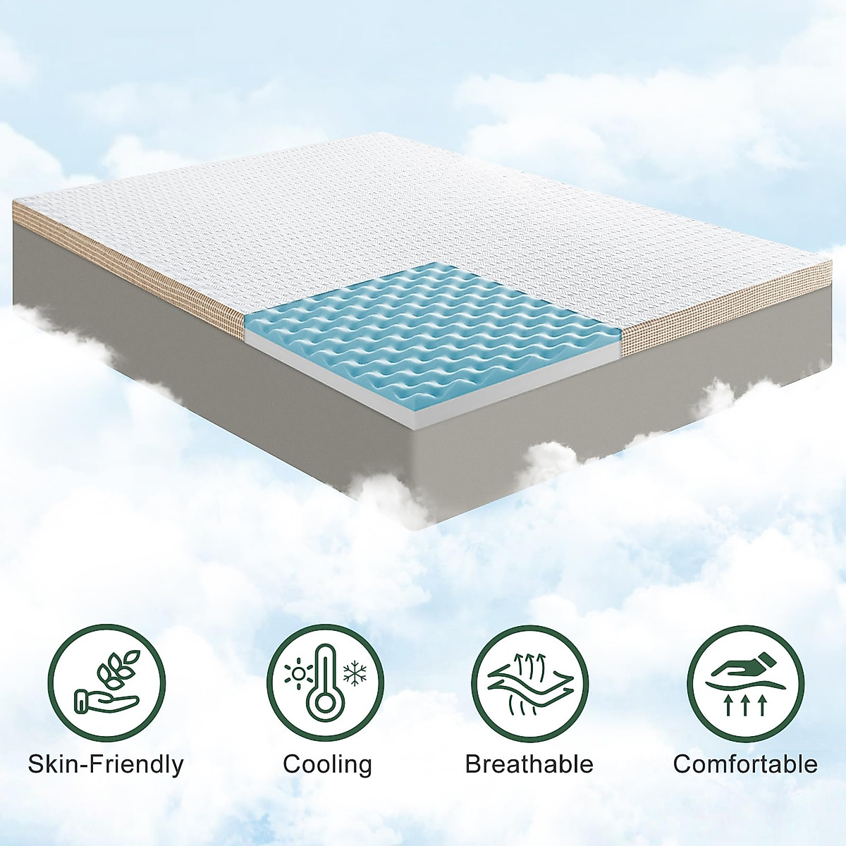 Memory Foam Mattress Topper Queen Size 3 Inch, Flexpedic Gel Infused Gel Cooling Topper Pad with Knitted Cotton Cover for Back Pain Relief, CertiPUR-US, Ventilated and Breathable,60"*80"